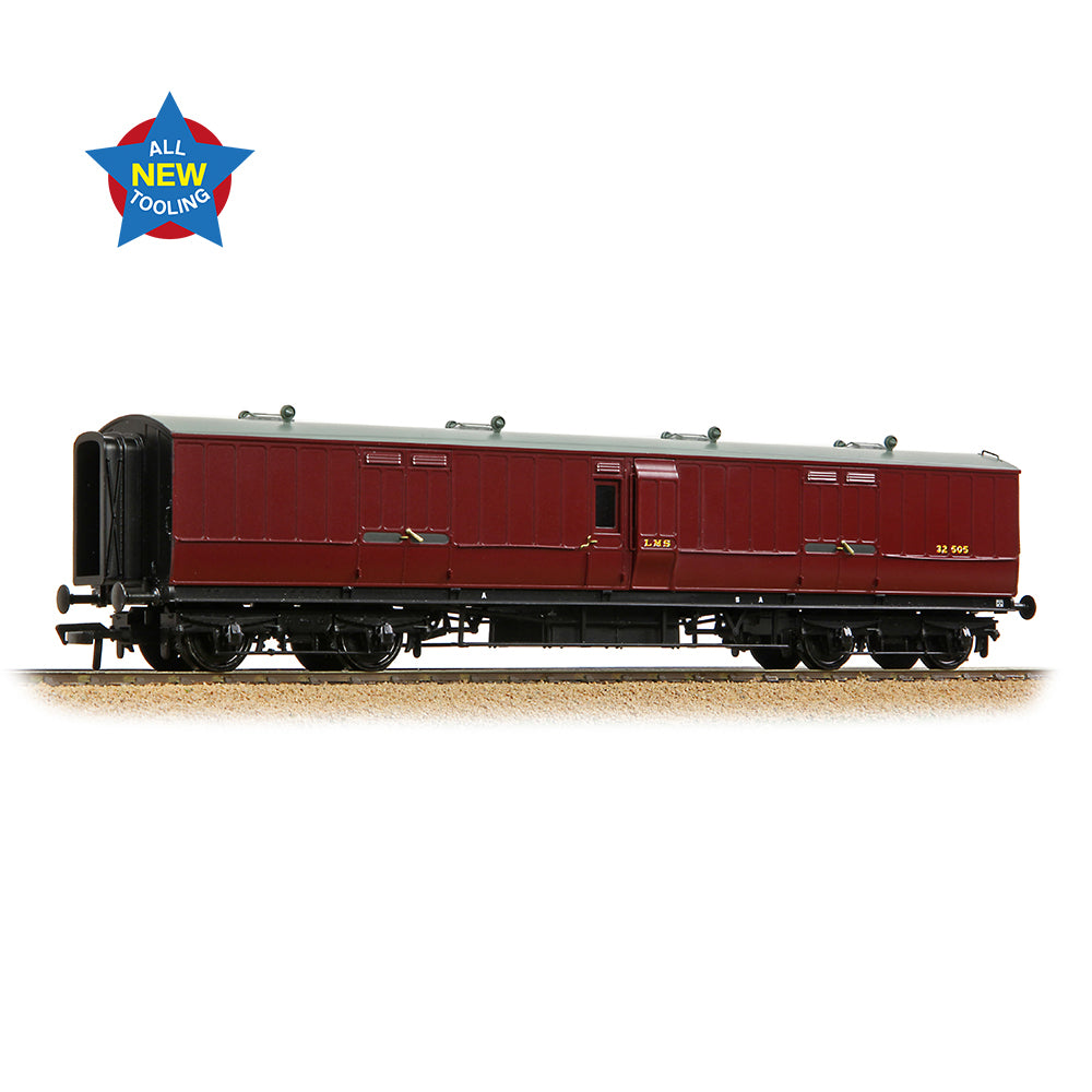OO Gauge Bachmann 39-893 LNWR 50ft Arc Roof Full Brake LMS Crimson Lak ...